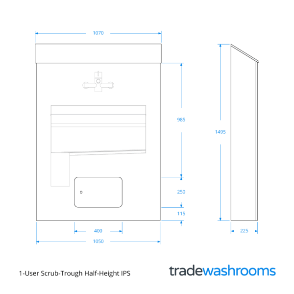 Scrub-Up Trough Half-Height IPS Panel Assembly • Healthcare