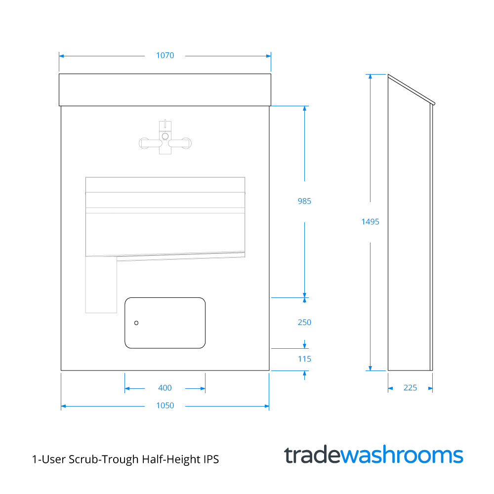 Scrub-Up Trough Half-Height IPS Panel Assembly • Healthcare