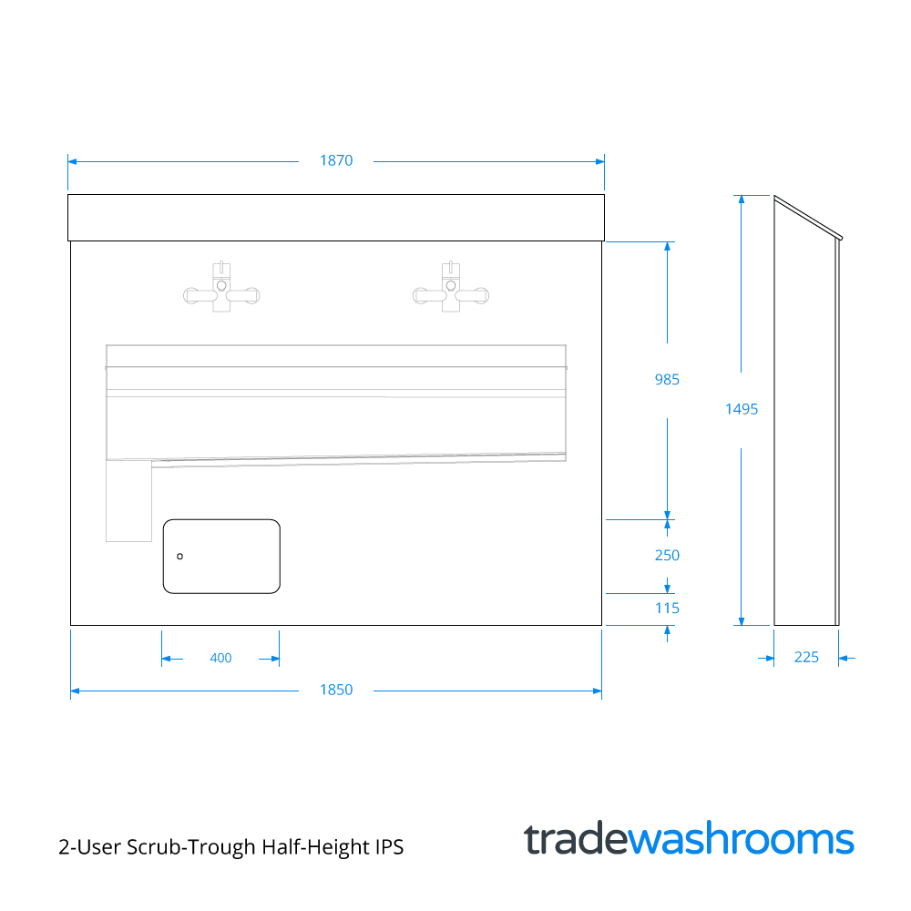 Scrub-Up Trough Half-Height IPS Panel Assembly • Healthcare