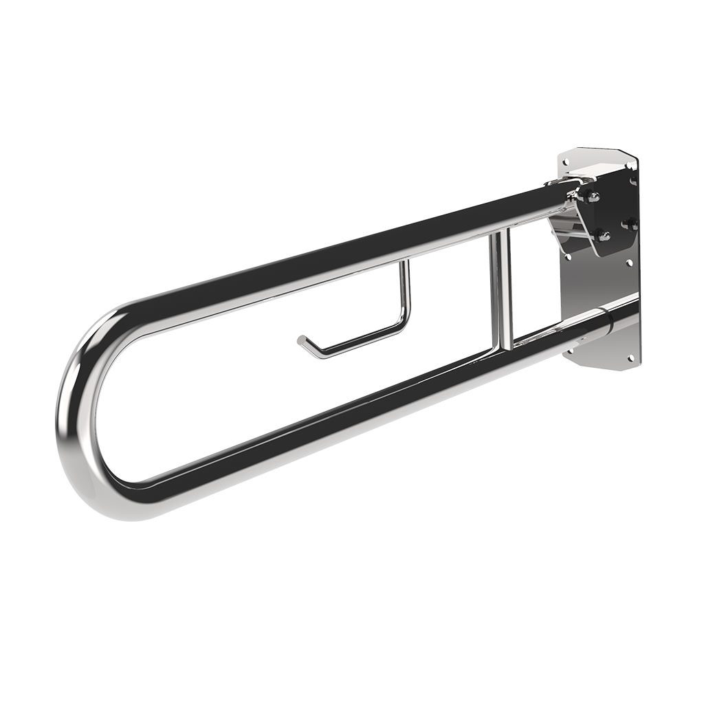 800mm Lift-and-Lock Hinged Support Rail with Toilet Roll Holder