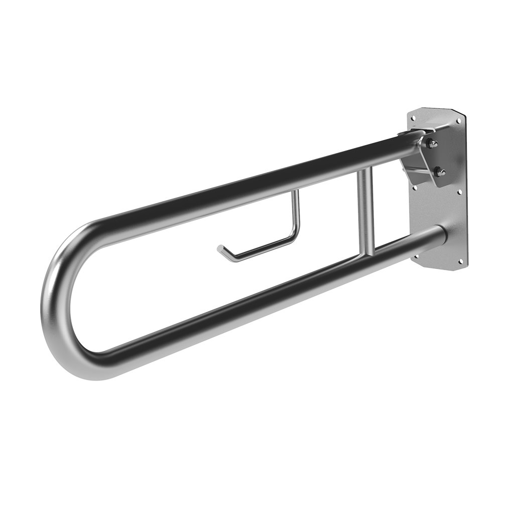 800mm Lift-and-Lock Hinged Support Rail with Toilet Roll Holder