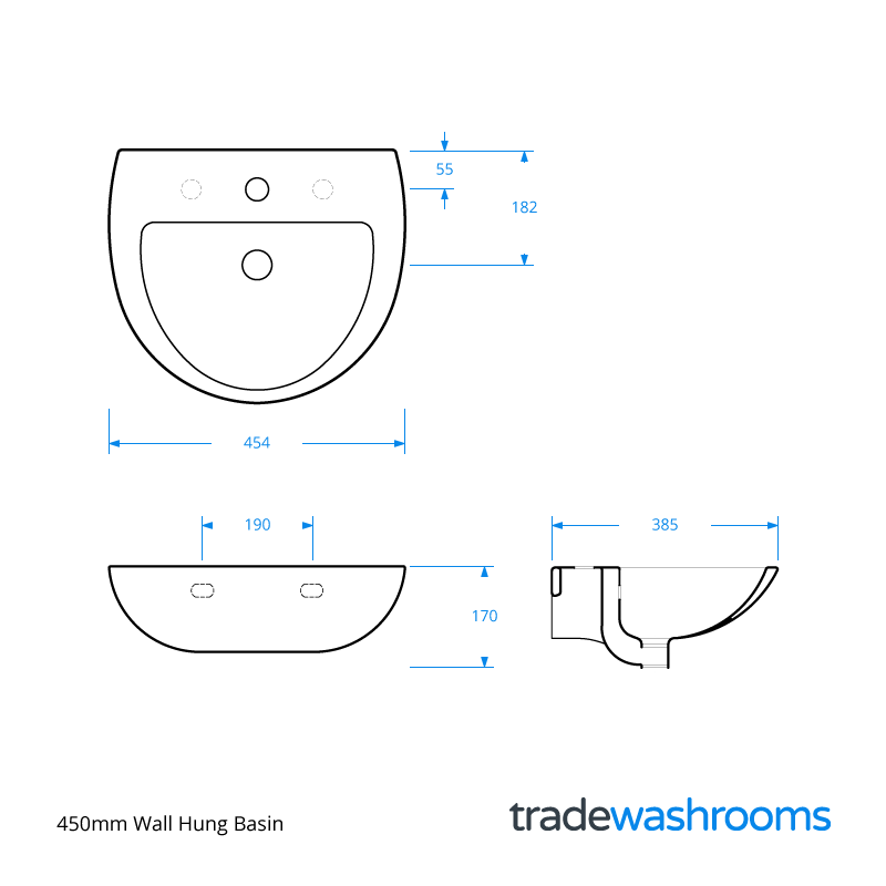 450mm Wall Hung Basin - Commercial Wall-Mounted IPS Sink
