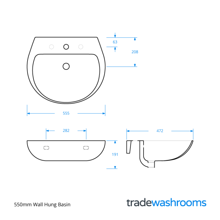 Commercial 550mm Wall Hung Basin - Wall-Mounted Sink for IPS