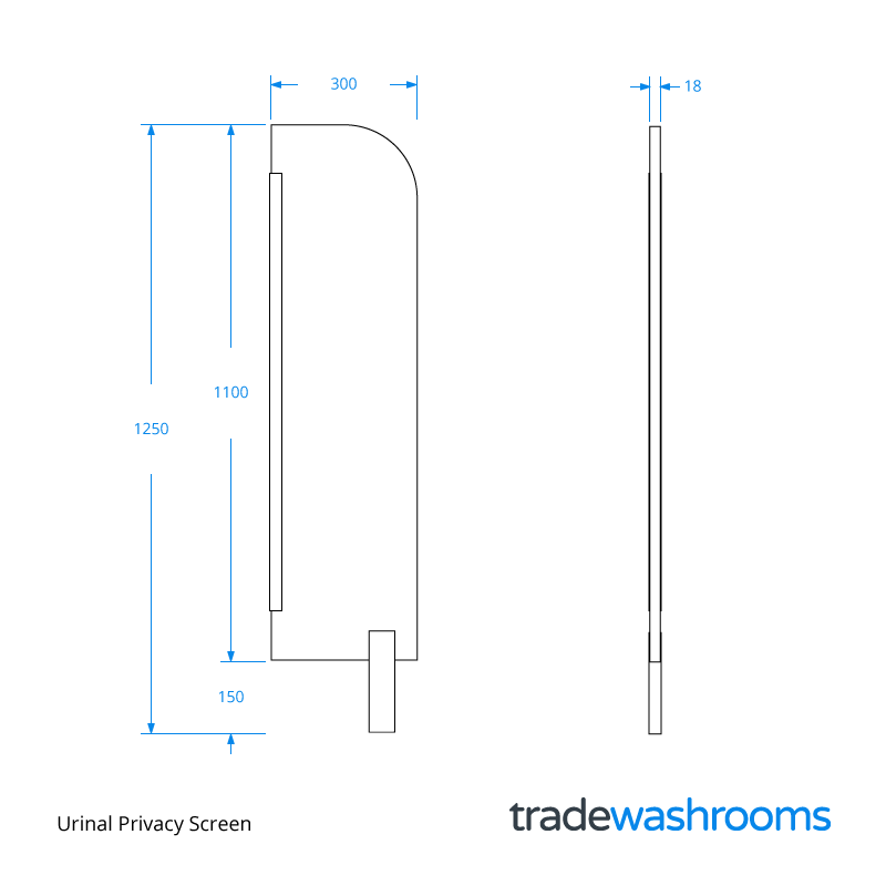 Urinal Privacy Screen - 1250mm x 300mm - Light Grey MFC Panel