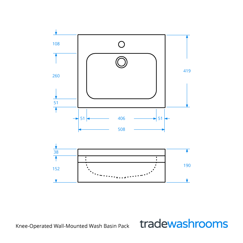 Knee-Operated Wash Basin Pack including Tap and Knee Valve