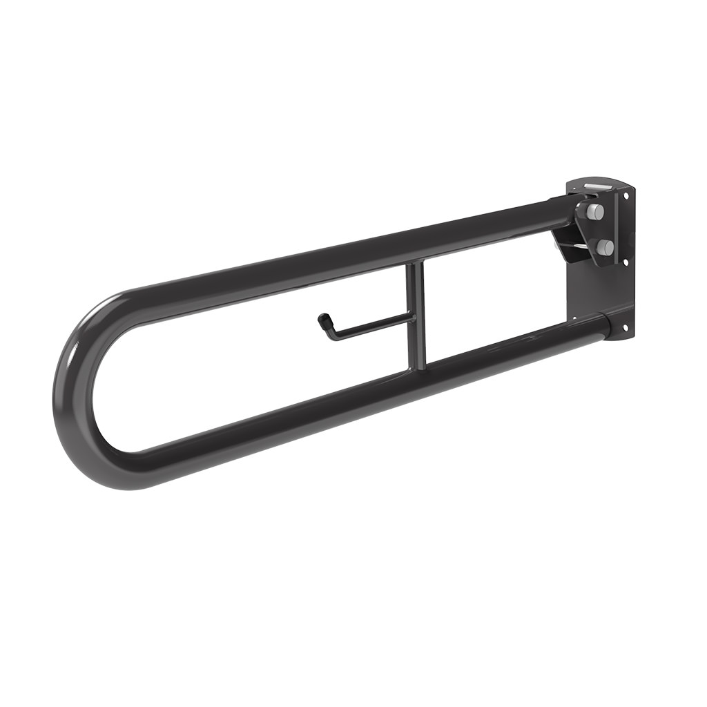 800mm Lift-and-Lock Hinged Support Rail with Toilet Roll Holder
