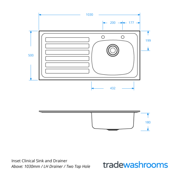 Stainless Steel Inset Clinical Sink and Drainer • Healthcare Clinical Sinks