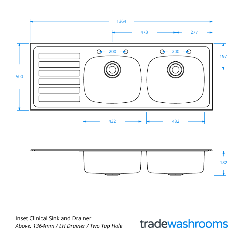 Stainless Steel Inset Clinical Sink and Drainer • Healthcare Clinical Sinks