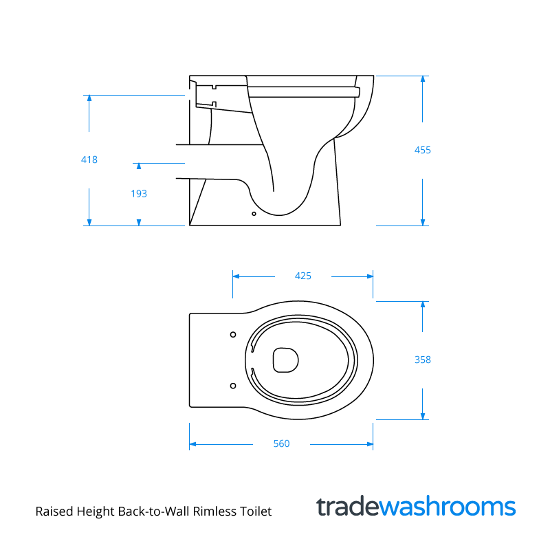 Raised Height (Ambulant) Back-to-Wall Rimless Toilet [HBN WC H]