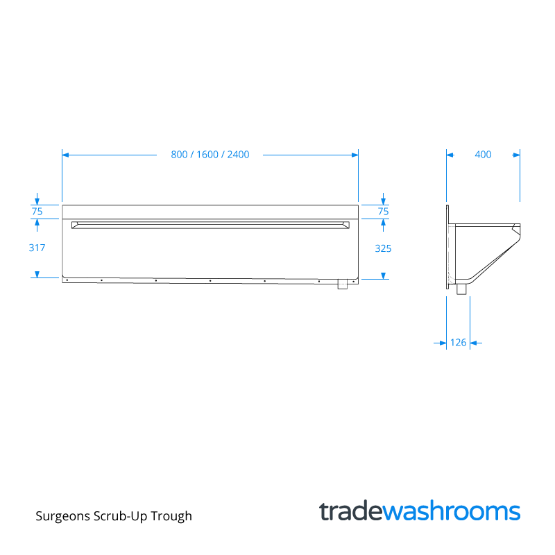 HTM/HBN Surgeons Scrub-Up Trough - 800, 1600 or 2400mm