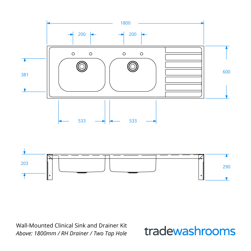 Wall-Mounted Clinical Sink and Drainer Kit [HBN ST] - Stainless Steel