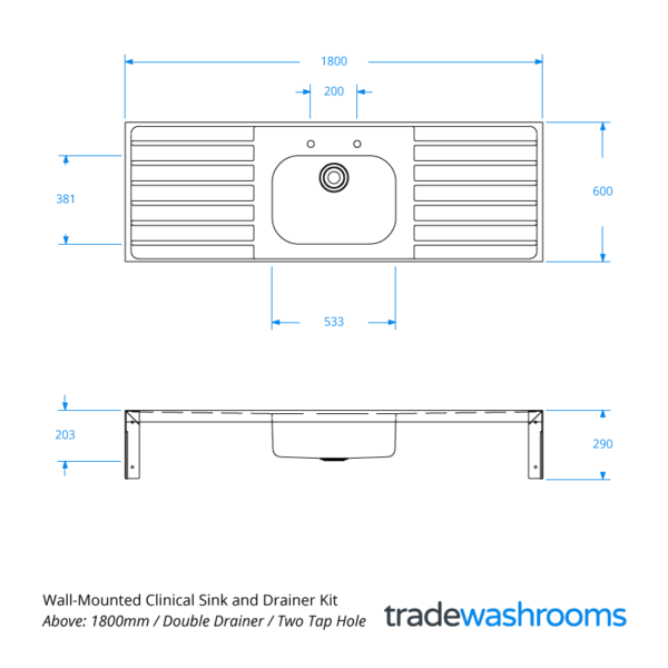 Wall-Mounted Clinical Sink and Drainer Kit [HBN ST] - Stainless Steel