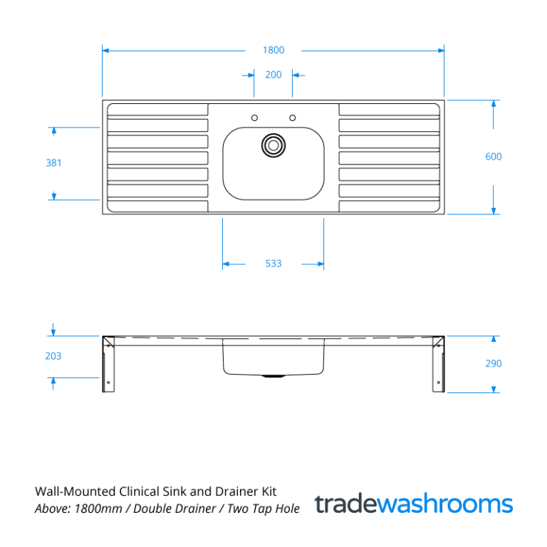 Wall-Mounted Clinical Sink and Drainer Kit [HBN ST] - Stainless Steel