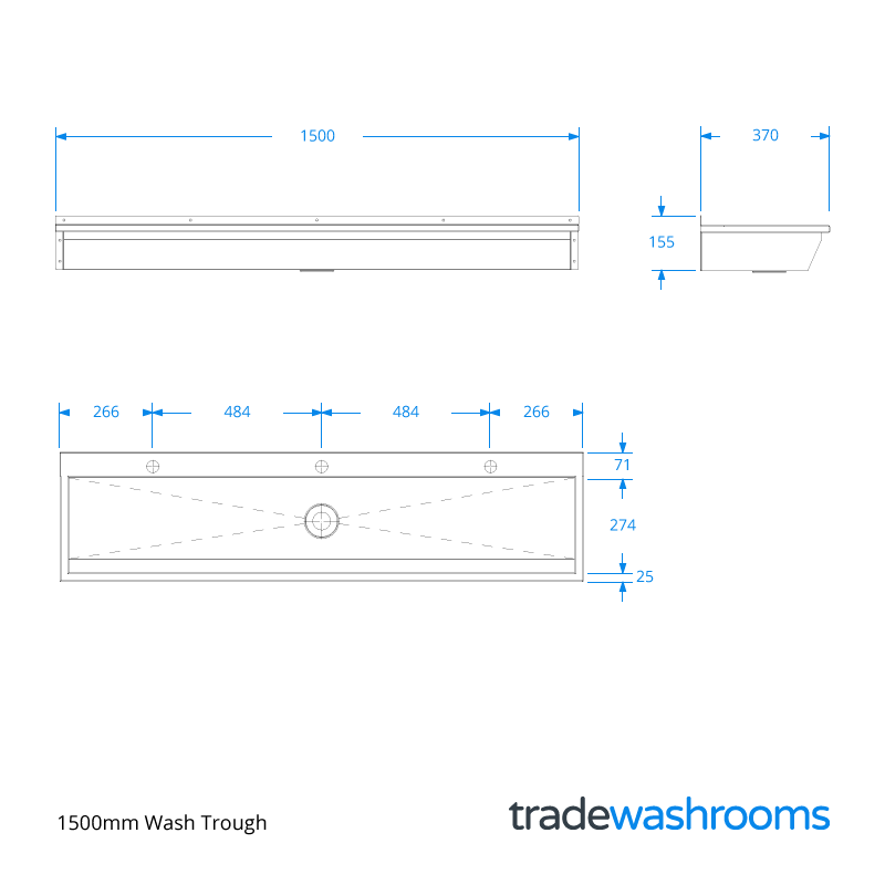 Stainless Steel Wash Trough - 1200mm, 1500mm, 1800mm, 2400mm