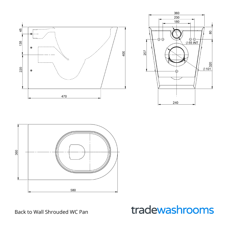 Back to Wall Shrouded WC Pan - Stainless Steel • URV135