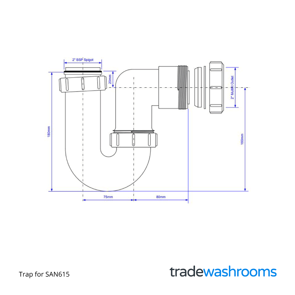 WKSE10 - Trap for FIFEXX00 Trough Urinal - Trade Washrooms