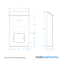 Half-Height Clinical Basin IPS Panel Assembly with Sloping Lid