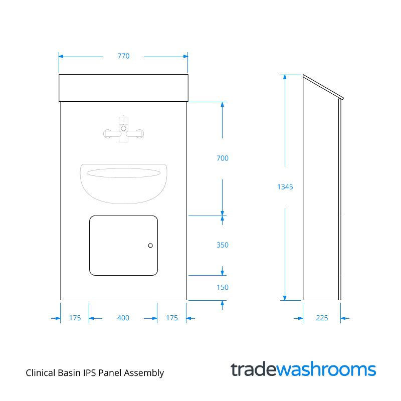 Half-Height Clinical Basin IPS Panel Assembly with Sloping Lid