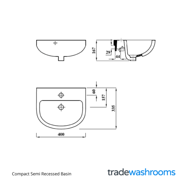 400mm Compact Semi Recessed Basin - ASWHGSR40BA1