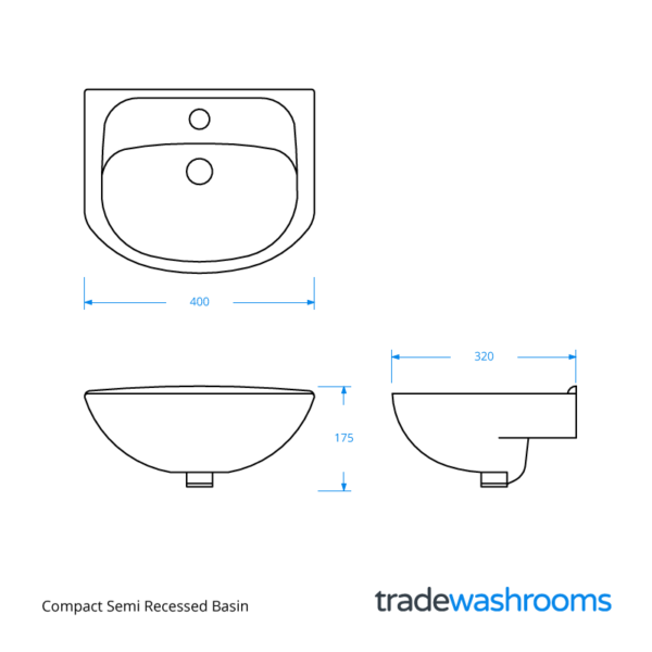 400mm Compact Semi Recessed Basin - ASWHSR40BA1