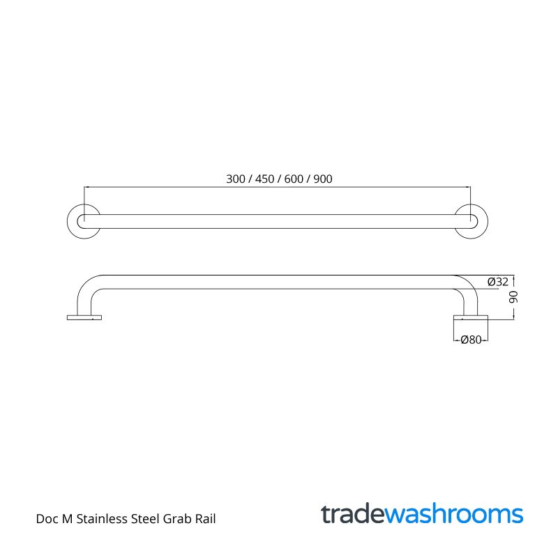 Doc M Stainless Steel Grab Rails - Polished or Satin Finish