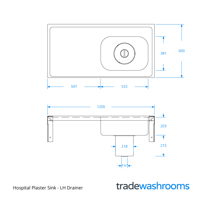 1200mm Hospital Plaster Sink [HBN PS H] • Stainless Steel Plaster Sink