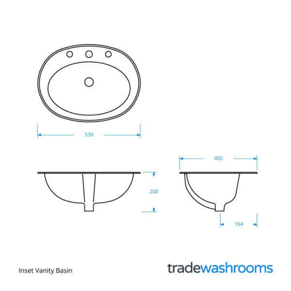 530mm Inset Vanity Basin - ASWHVBA1/2 • Commercial Basins