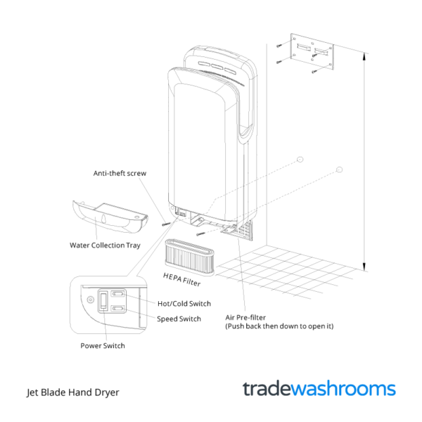 Jet Blade Hand Dryer - HD-BD1091WB • Blue Dry Hand Dryers