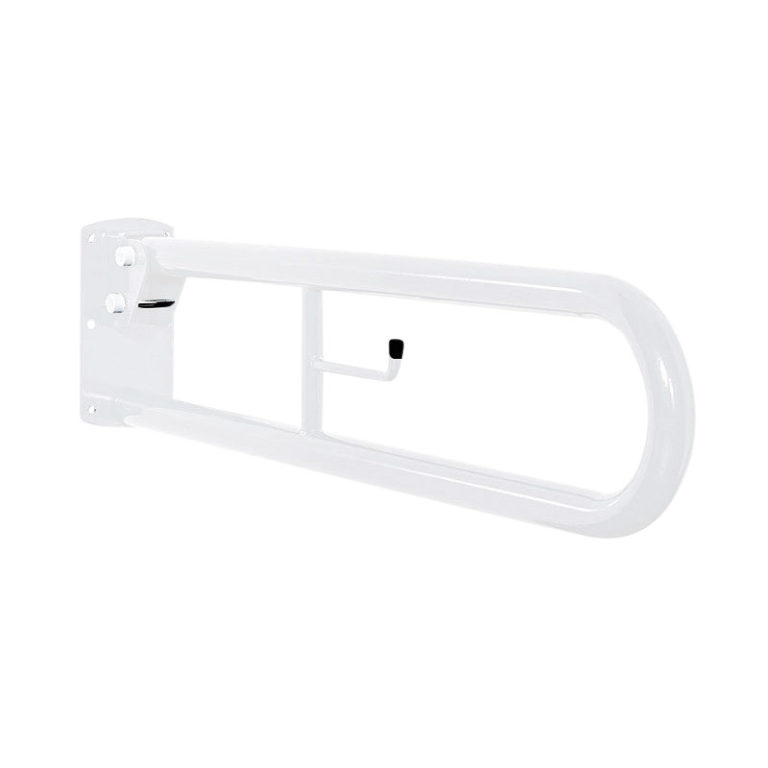 NYMAS Lift and Lock Hinged Support Rail with Integral Toilet Roll Holder