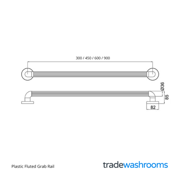 Plastic Fluted Grab Rail - 300mm, 450mm, 600mm • Nymas