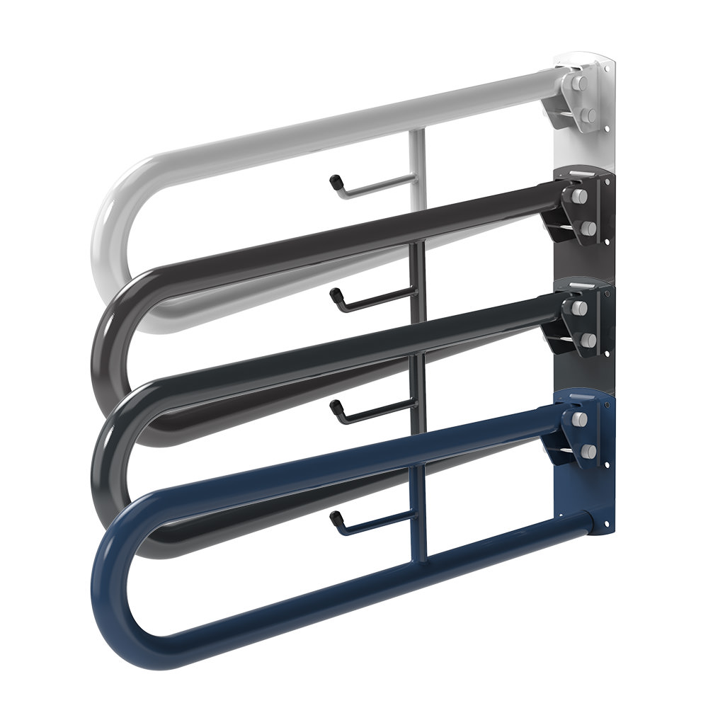 800mm Lift-and-Lock Hinged Support Rail with Toilet Roll Holder